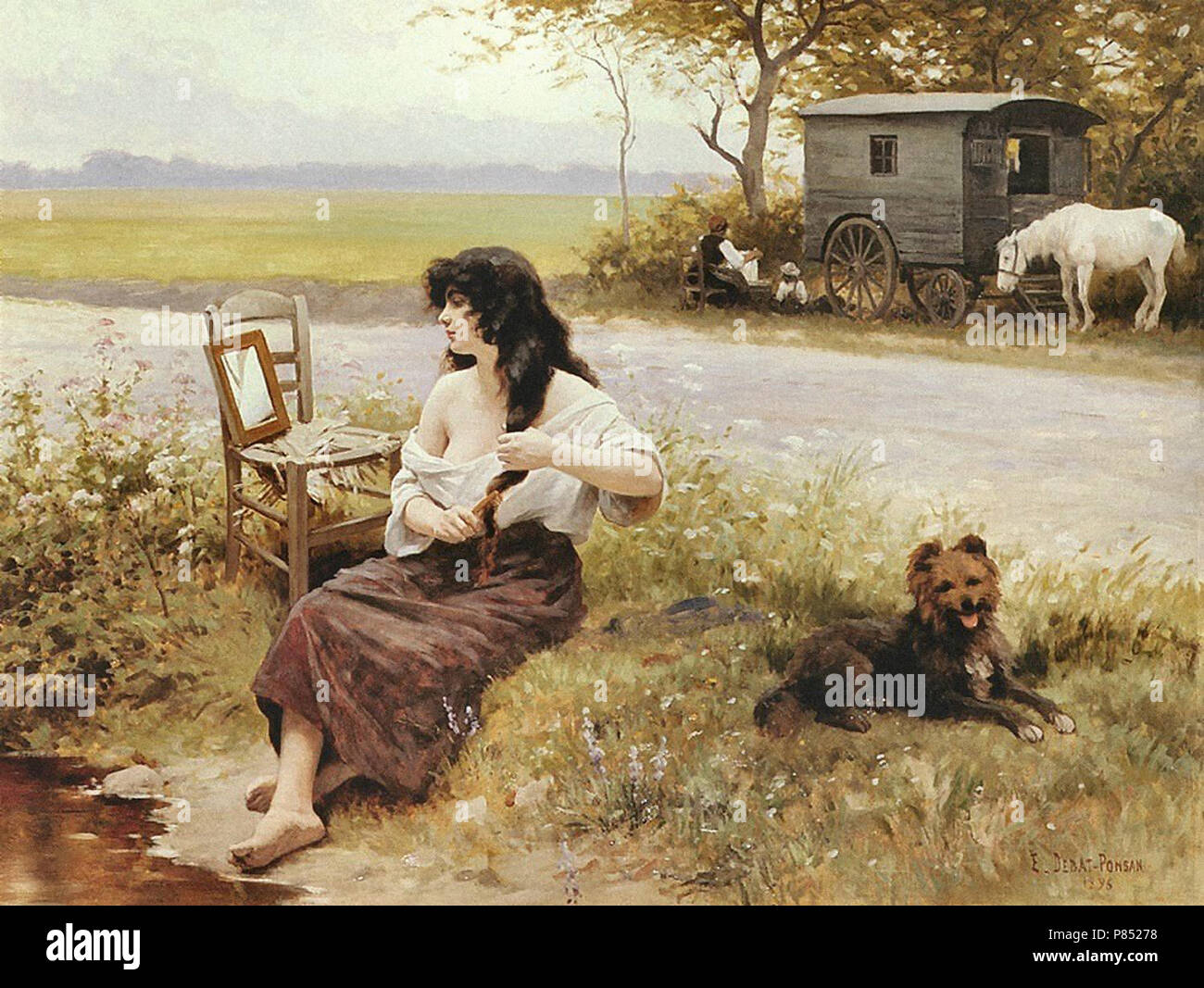 Debat-Ponsan Edouard Bernard - La Gitane a La Toilette Stock Photo - Alamy