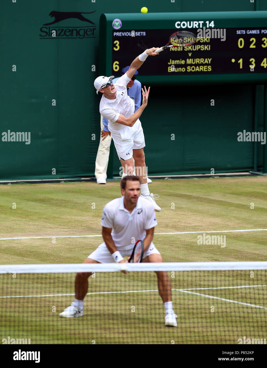 Jamie Murray in action in the doubles on day seven of the Wimbledon ...