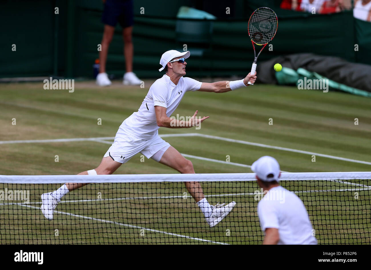 Jamie Murray in action in the doubles on day seven of the Wimbledon ...