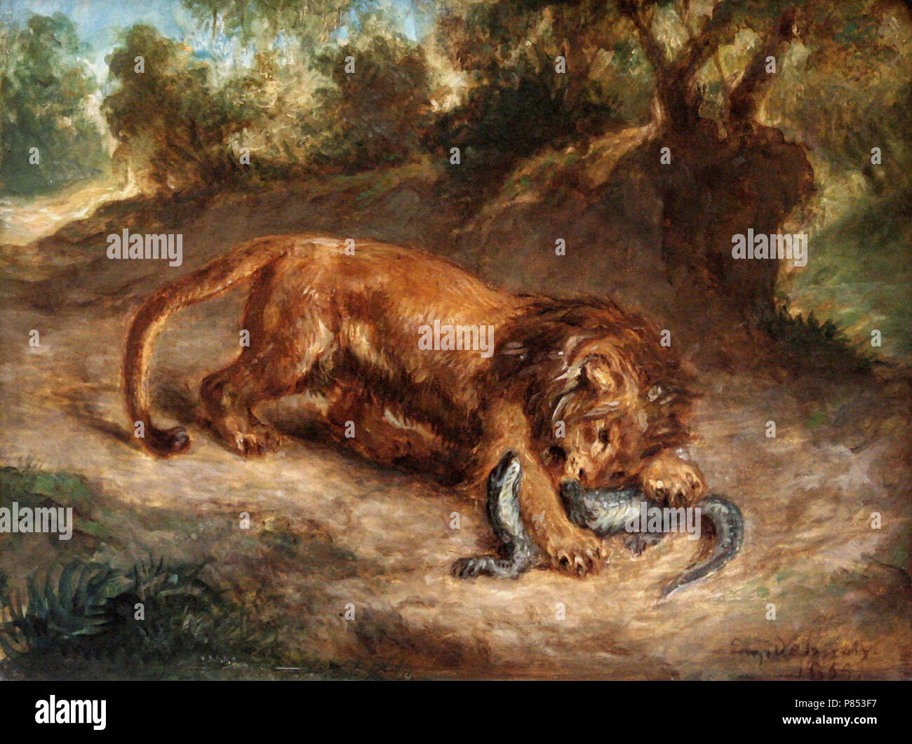 Delacroix Eugène - Lion Et Caùefman 1 Stock Photo - Alamy