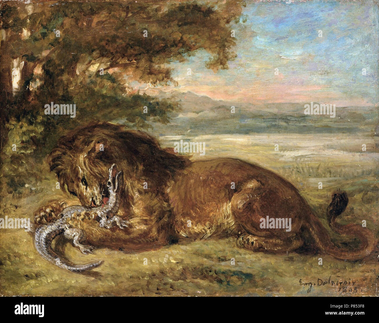 Delacroix Eugène - Lion Et Caùefman 2 Stock Photo - Alamy