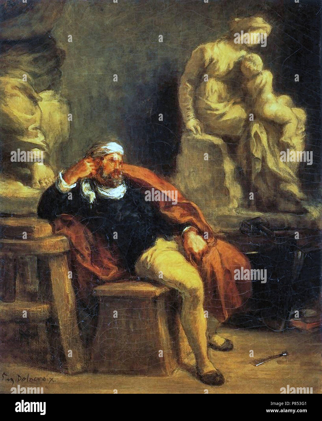 Delacroix Eugène - Michelangelo in His Studio Stock Photo - Alamy
