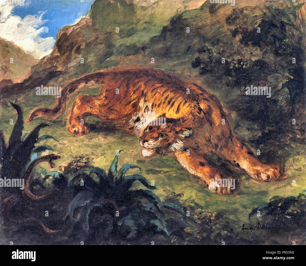Delacroix Eugène - Tiger Startled by a Snake Stock Photo - Alamy