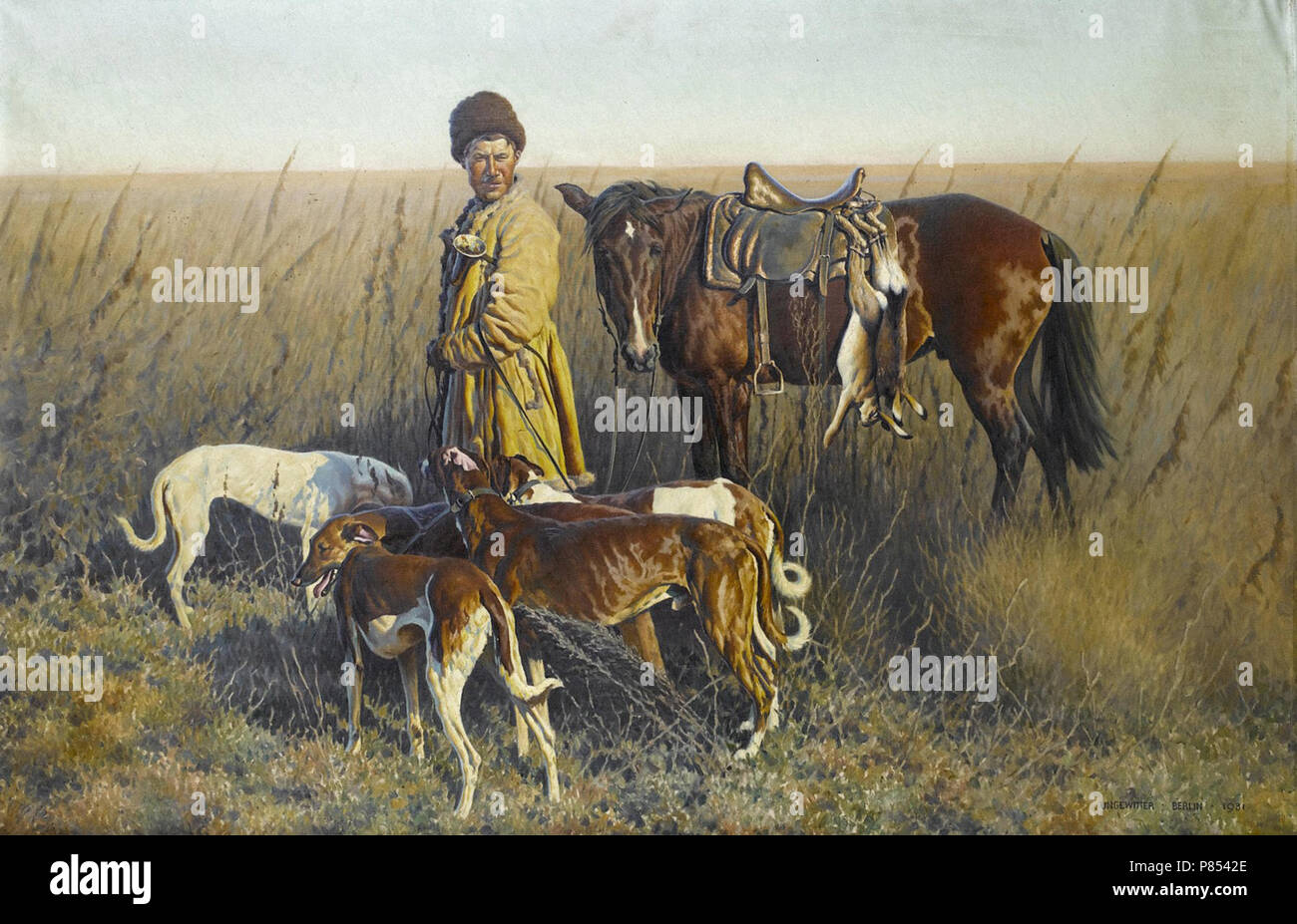 Ungewitter Hugo - a Cossack and Hunting Dogs 1 Stock Photo - Alamy
