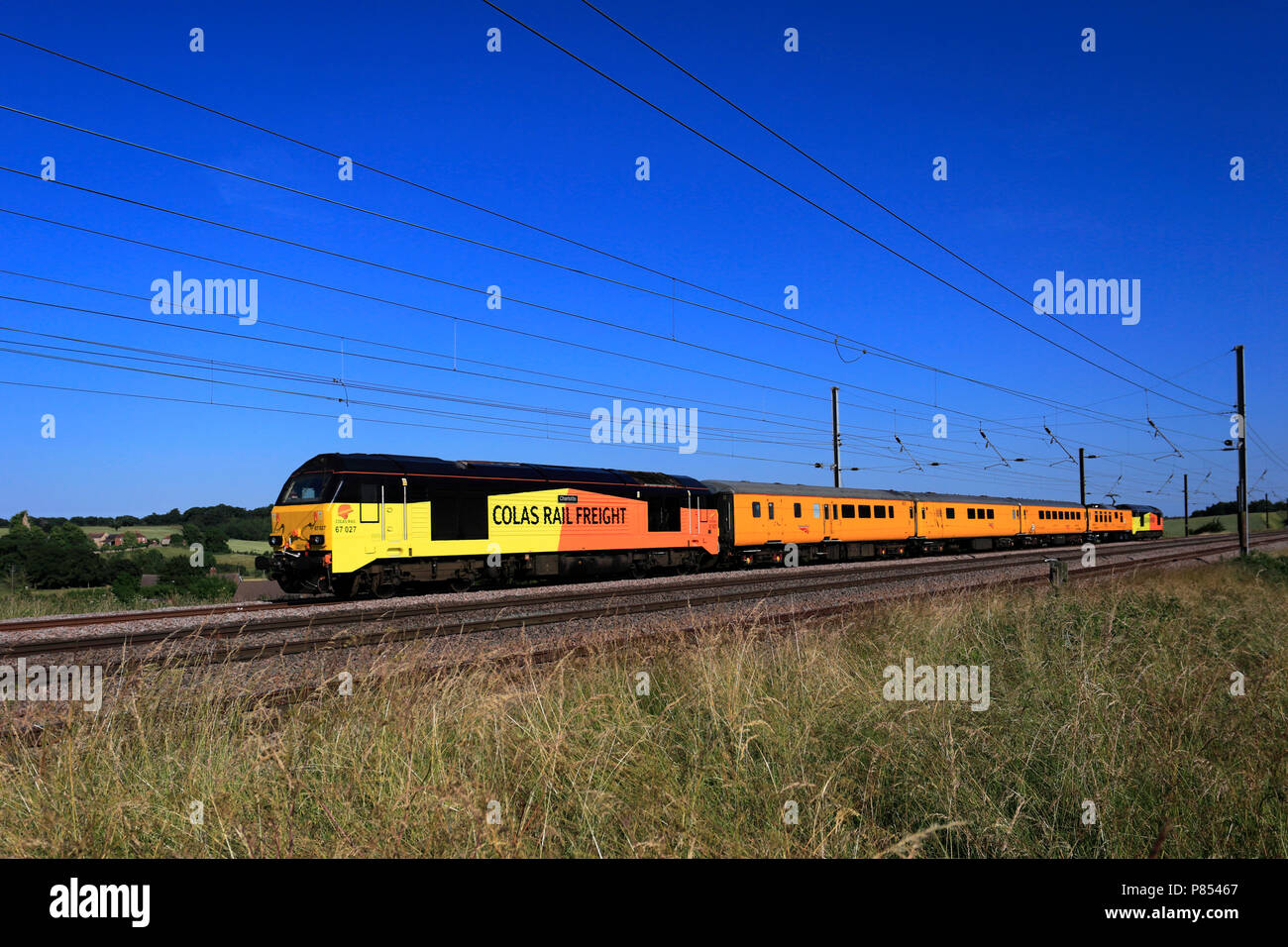 67027 Colas Rail trains, East Coast Main Line Railway, Peterborough ...