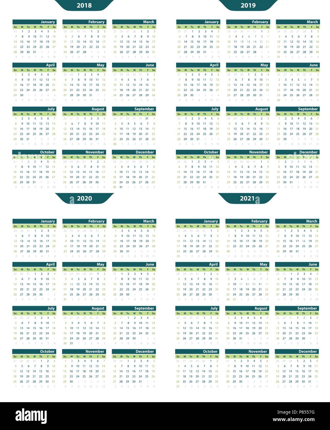 Set of calendar vector template 2018-2020 on a white background Stock ...