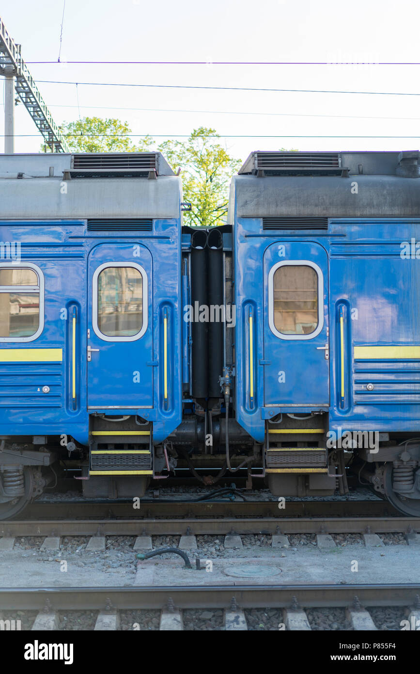 two blue passenger wagons Stock Photo - Alamy
