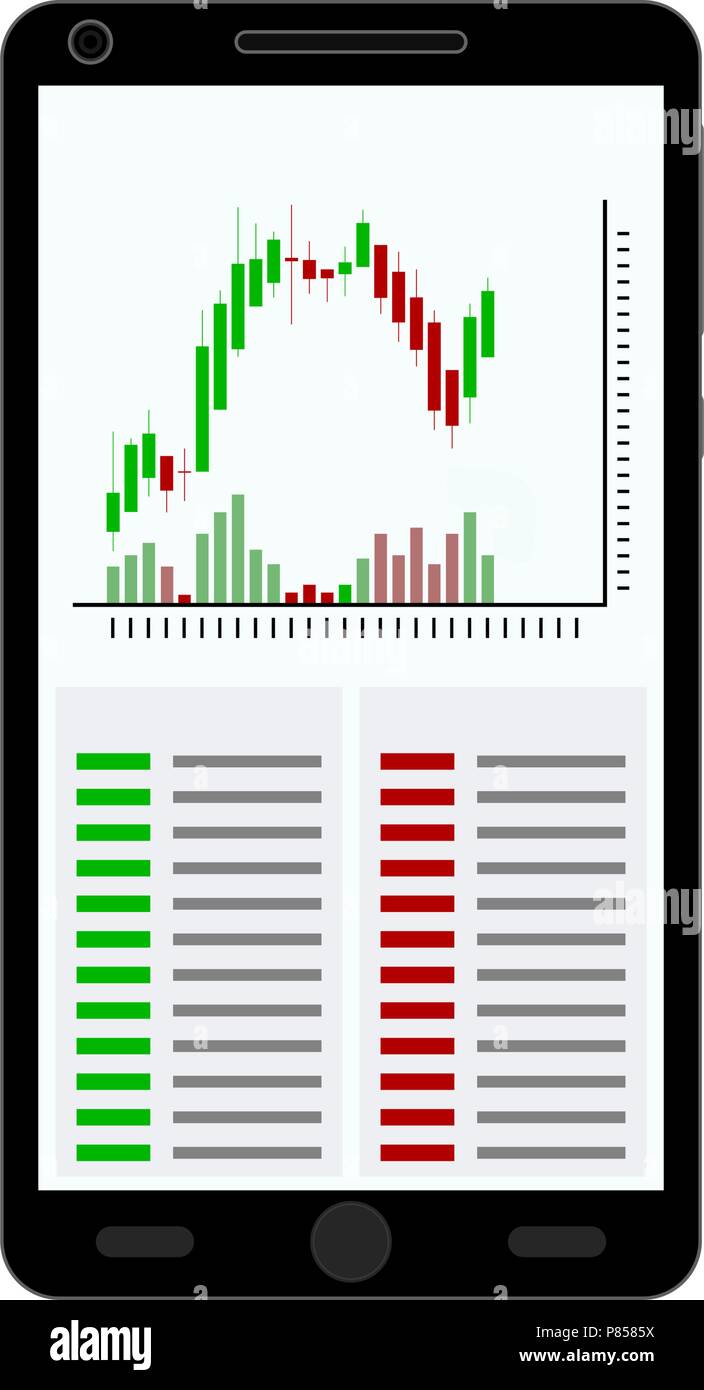 Smartphone with candle stick chart isolated on white background. Vector ...