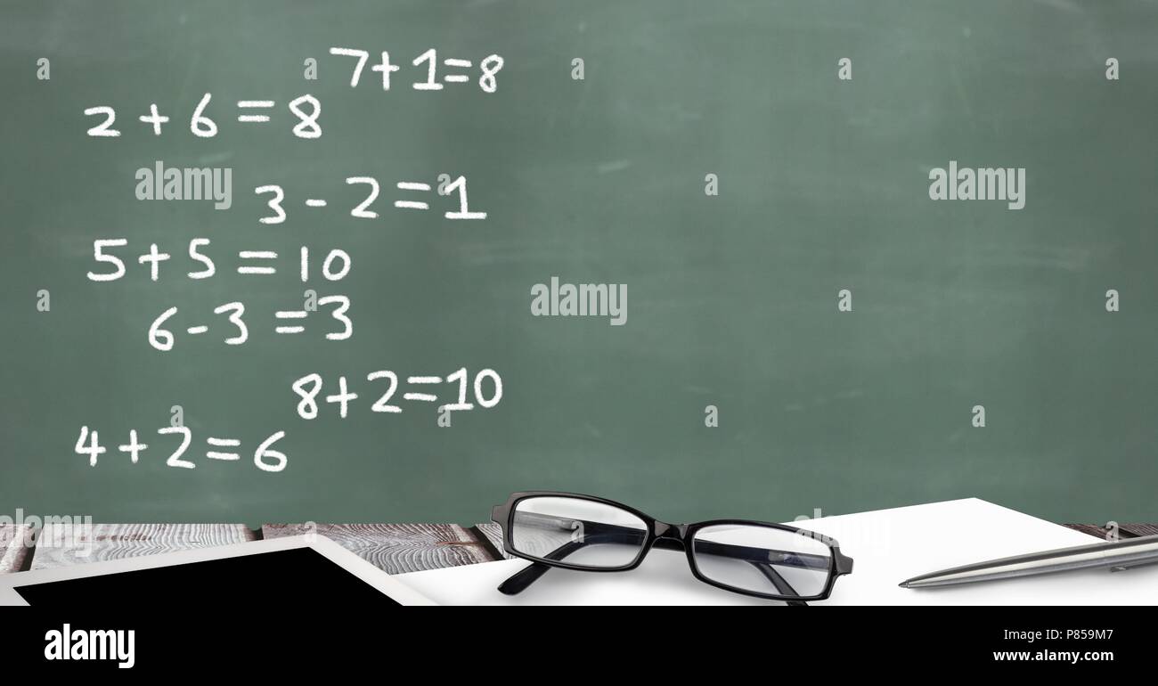 Math Education sums on blackboard for school Stock Photo - Alamy