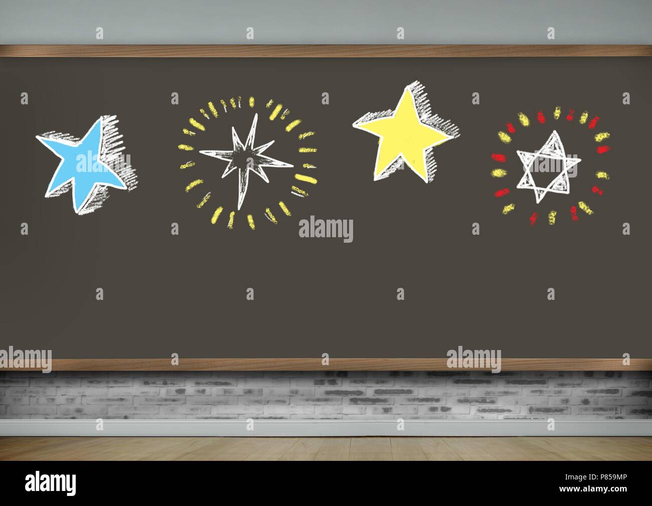 Stars education drawings on blackboard for school Stock Photo - Alamy