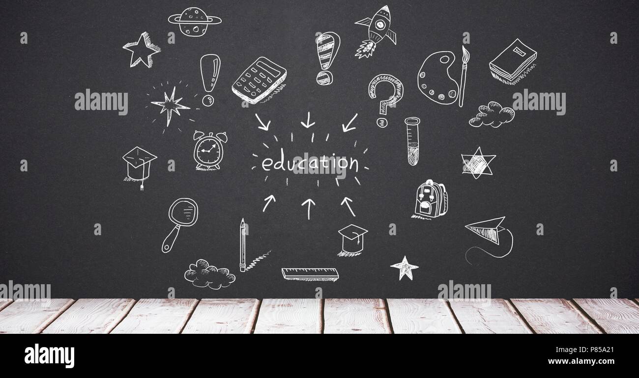Education drawing on blackboard for school Stock Photo - Alamy