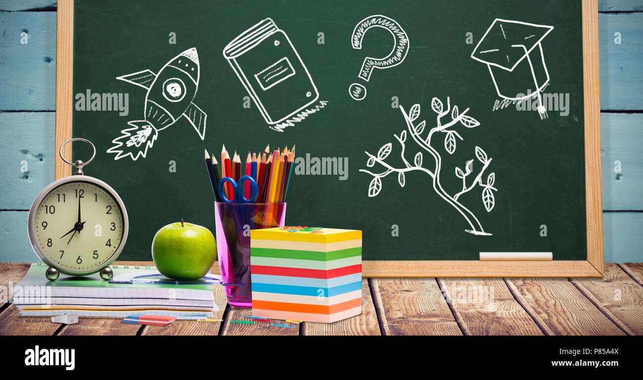 education drawings on blackboard for school Stock Photo - Alamy