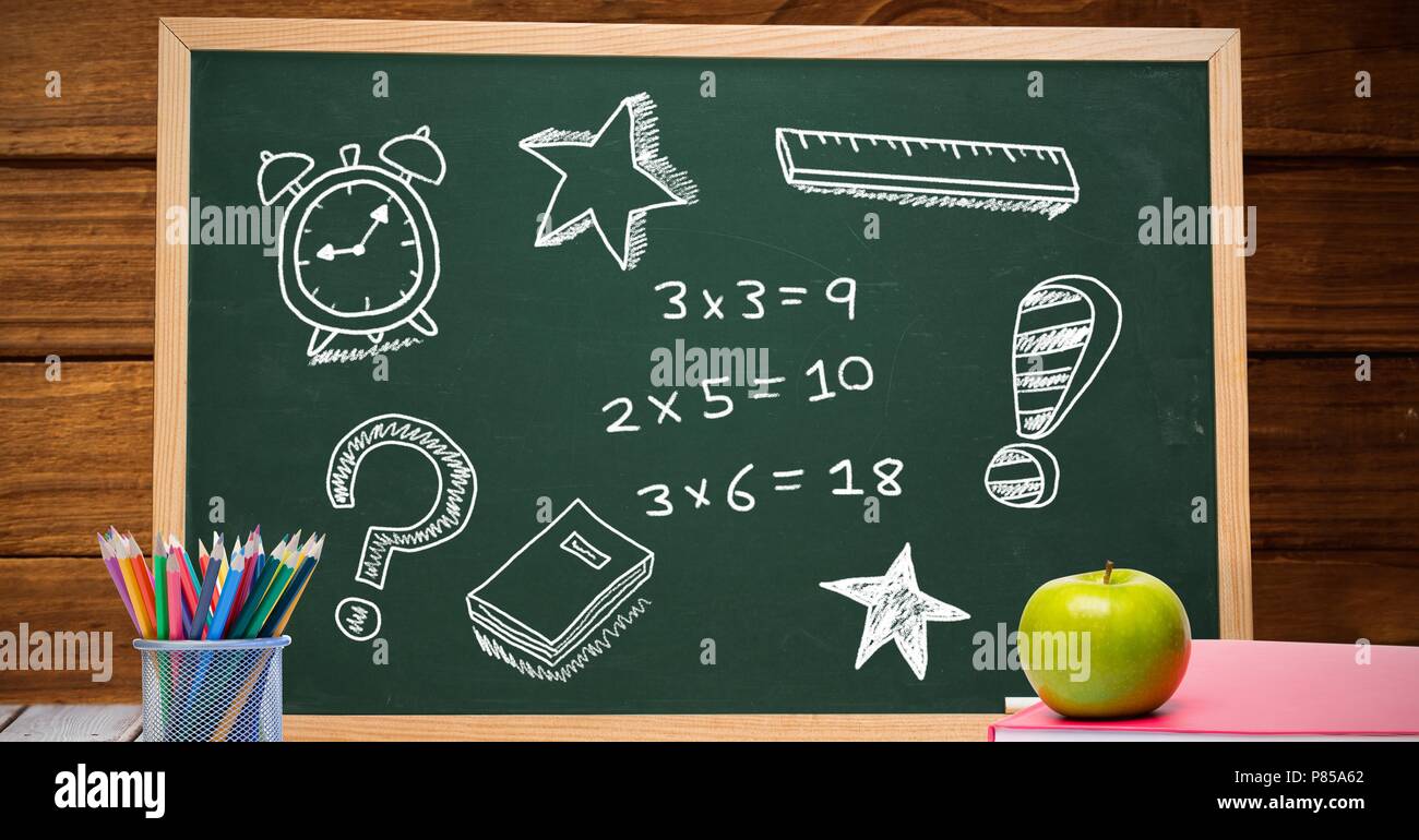 Math education drawings on blackboard for school Stock Photo - Alamy