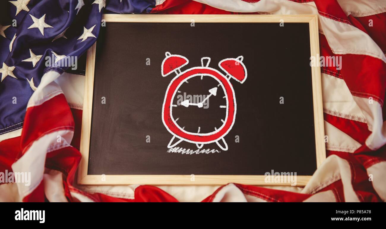Time clock education drawings on blackboard for school with American ...