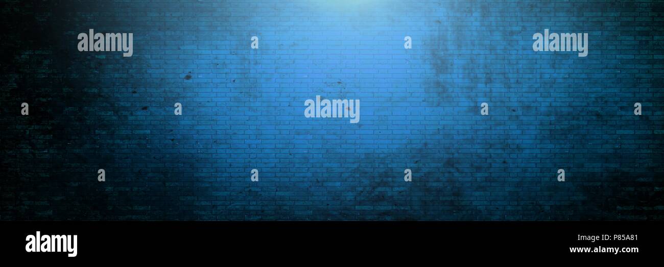 Vignette and light on blue brick wall background Stock Photo - Alamy