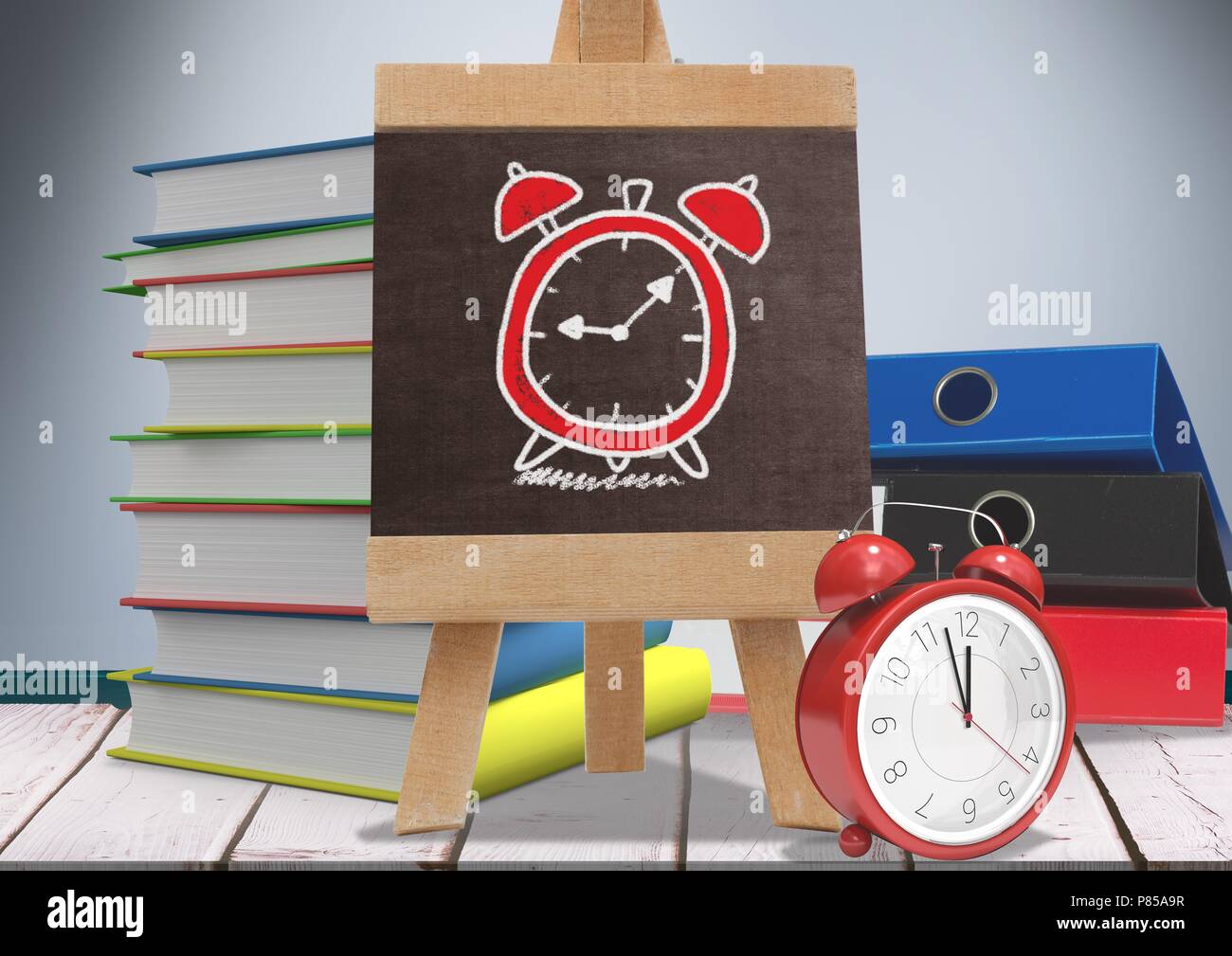 Time clock drawings on blackboard for university Stock Photo - Alamy