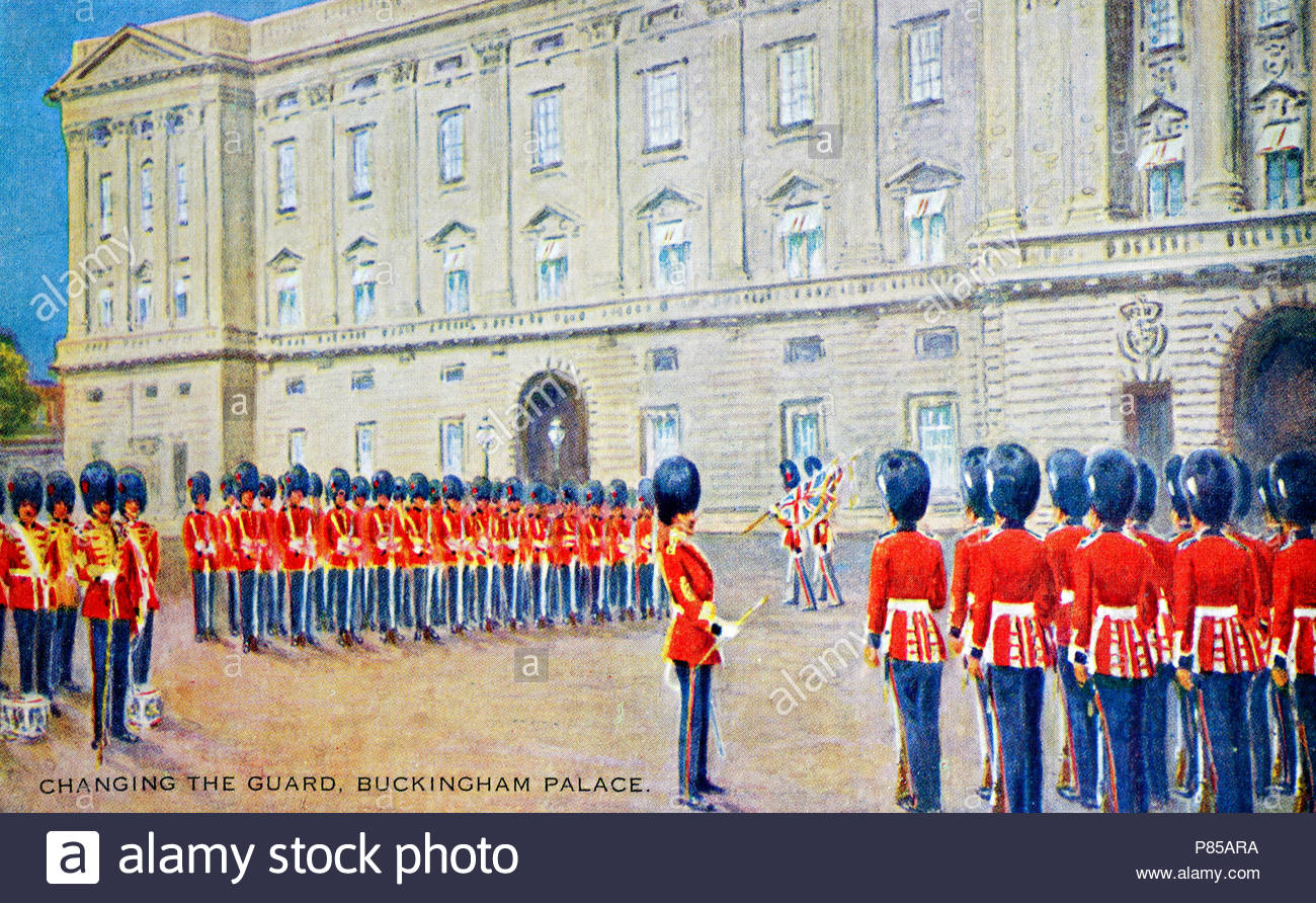 Changing of the Guard, Buckingham Palace, London England, vintage ...