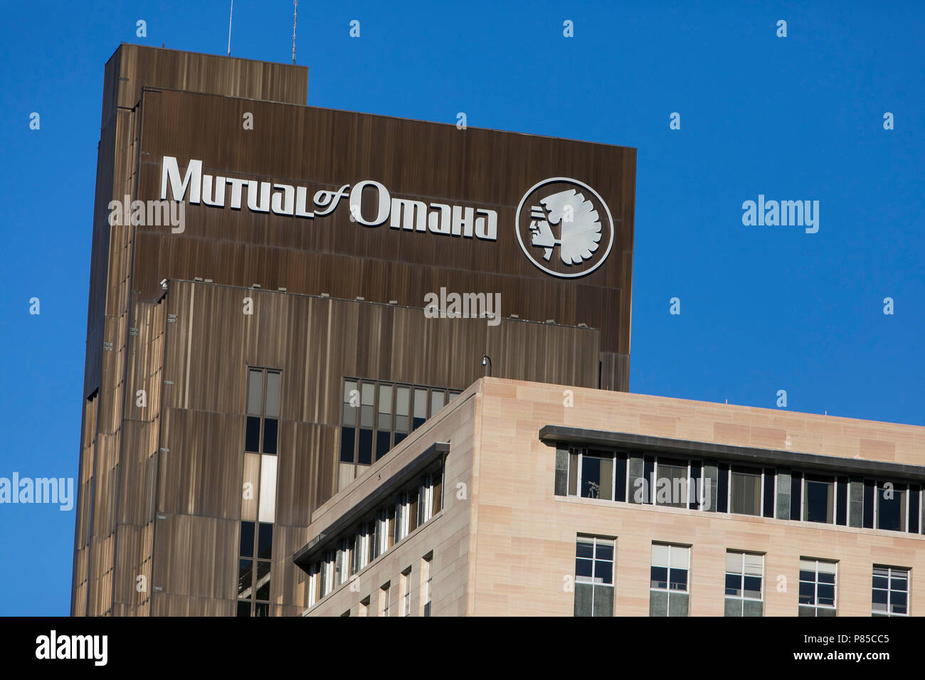 A logo sign outside of the headquarters of Mutual of Omaha in Omaha ...