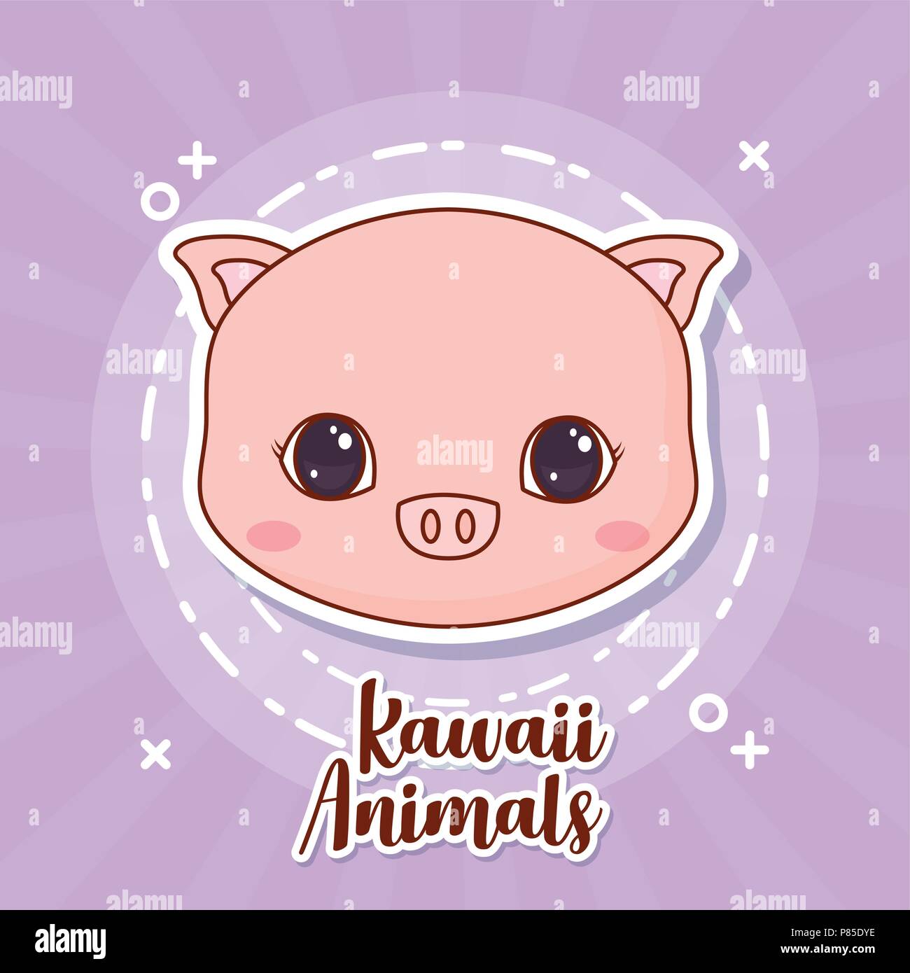 kawaii pig icon over purple background, colorful design. vector ...