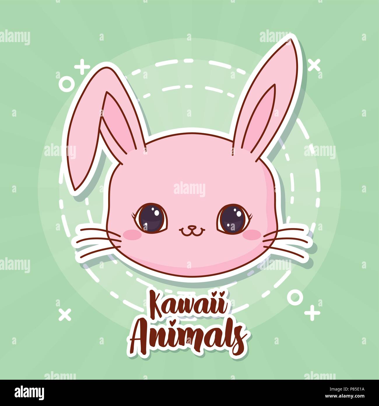 kawaii rabbit icon over green background, colorful design. vector ...