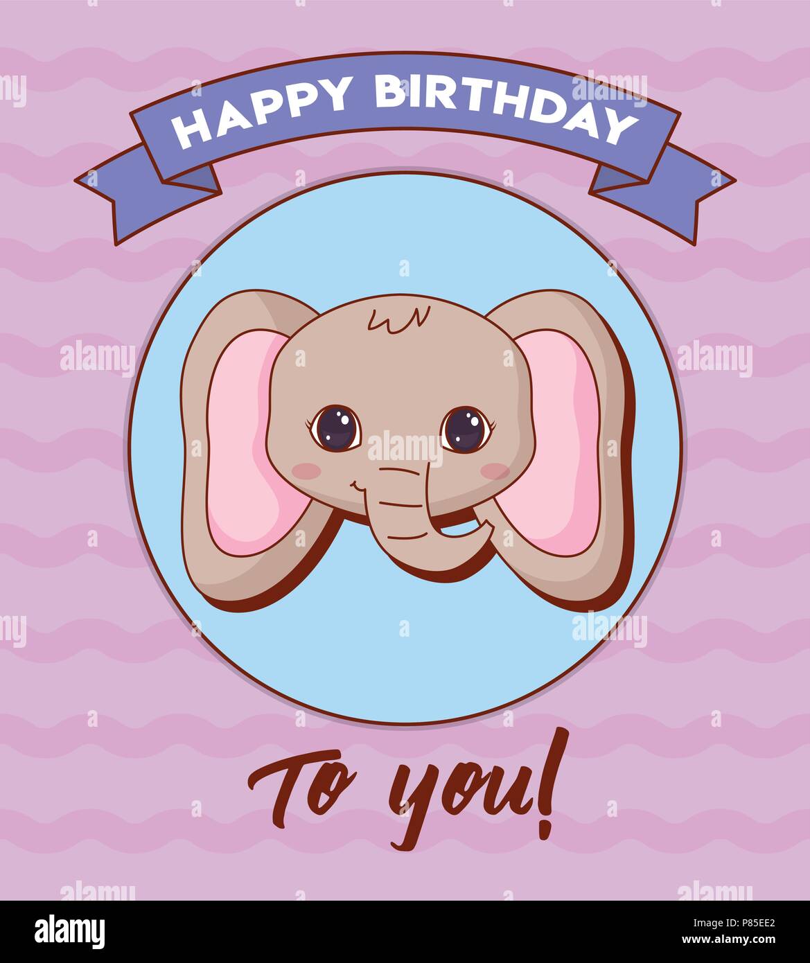 Happy birthday design with cute elephant icon and decorative ribbon ...