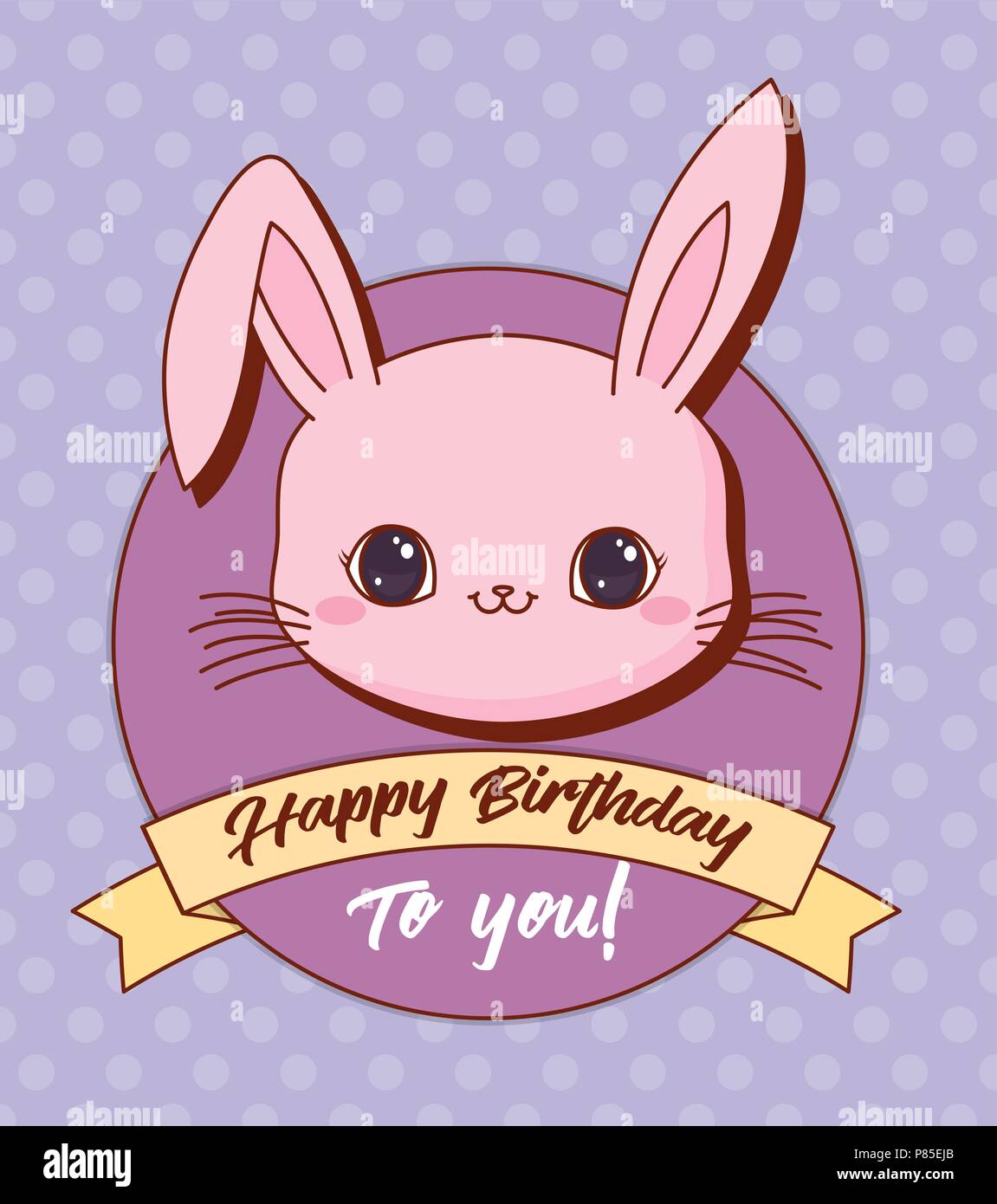 Happy birthday design with cute rabbit icon and decorative ribbon over ...