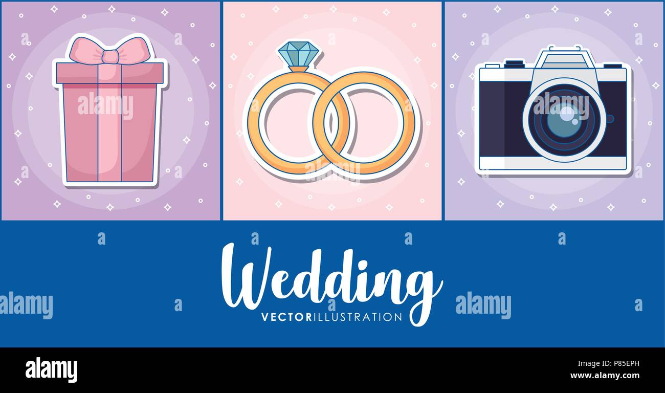 Icon set of wedding concept over colorful squares, vector illustration ...