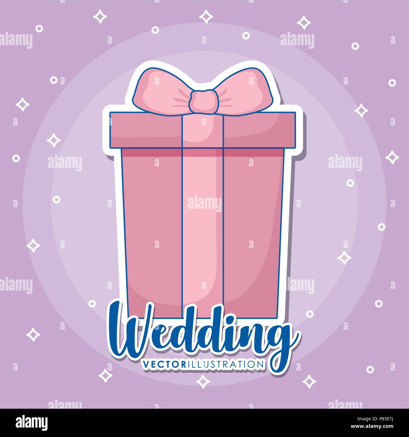 wedding design with gift box icon over purple background, colorful ...