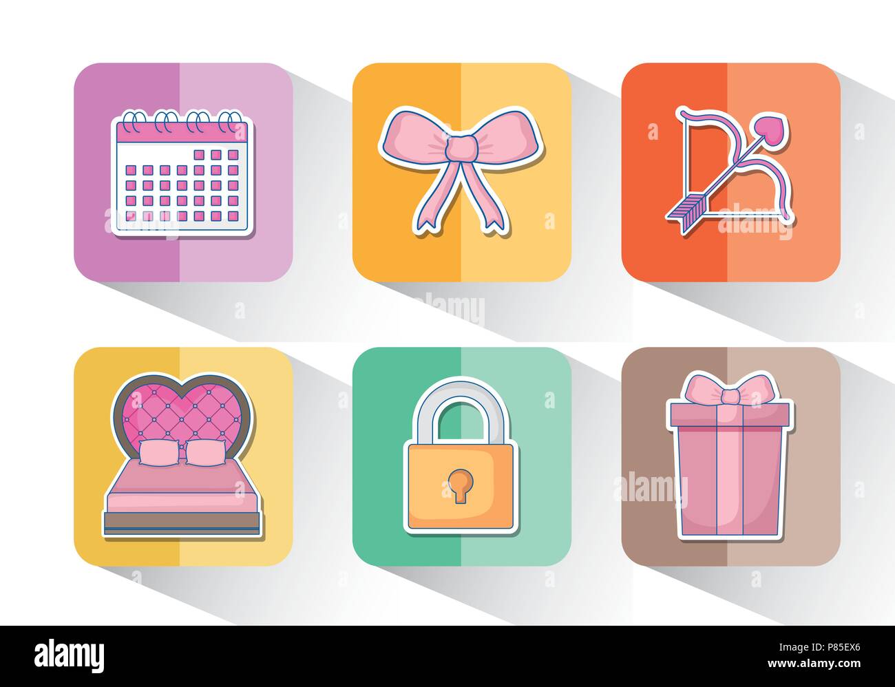 Icon set of wedding concept over colorful squares and white background ...