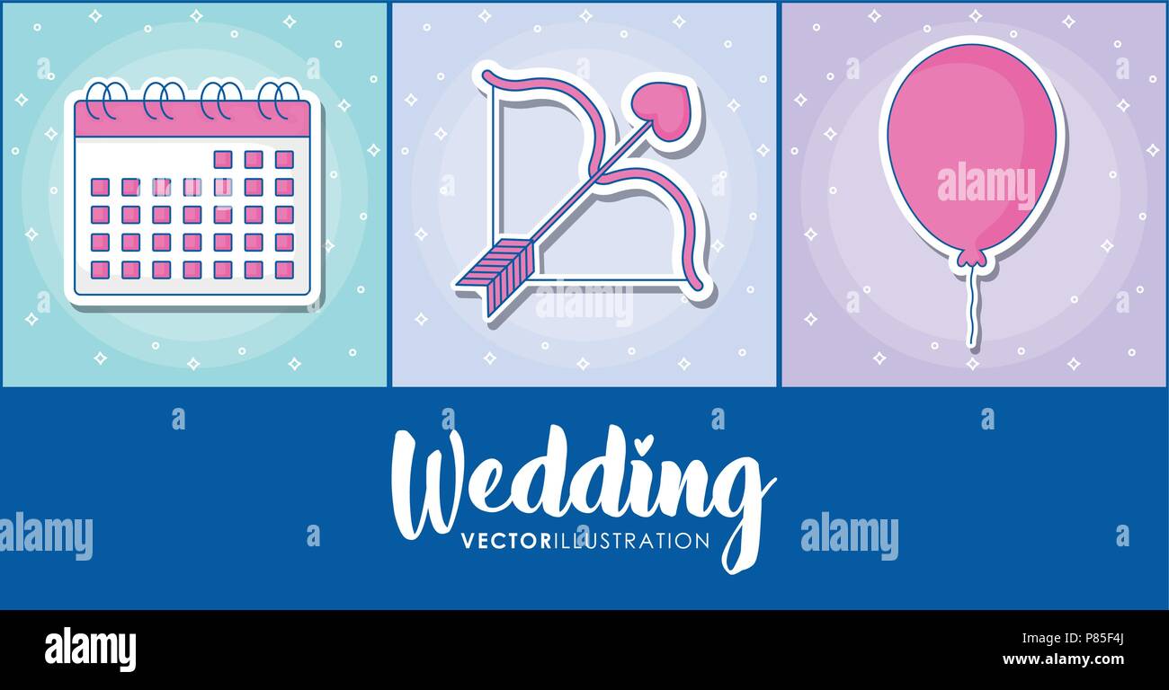 Icon set of wedding concept over colorful squares, vector illustration ...