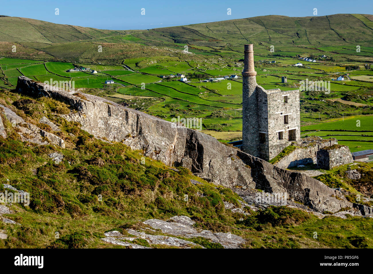 Allihes copper mine and chimney Beara peninsula County Cork Ireland ...