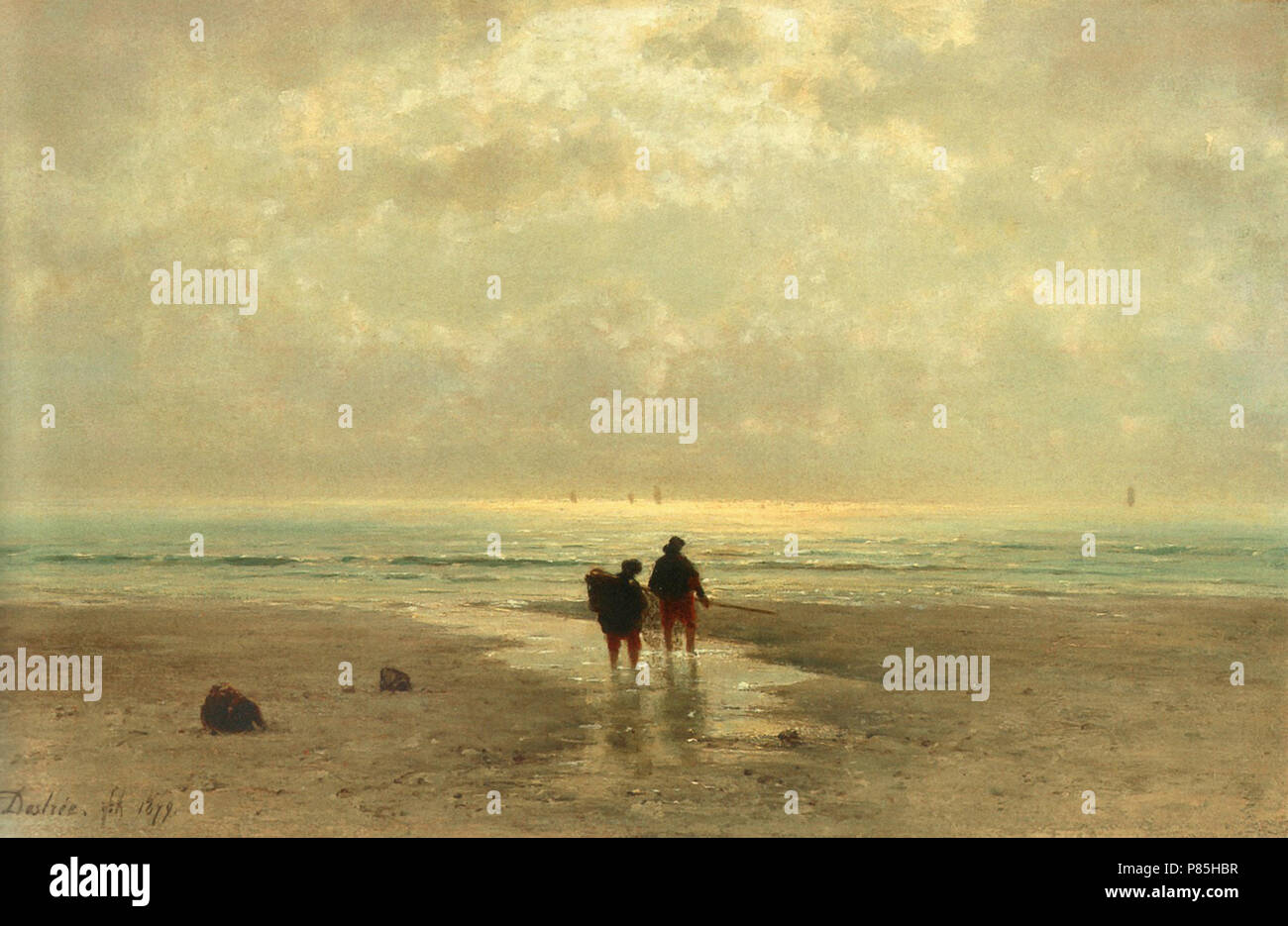 Destrée Johannes Joseph - Twee Schelpenvissers Op Het Strand Bij Avondschemering Stock Photo - Alamy