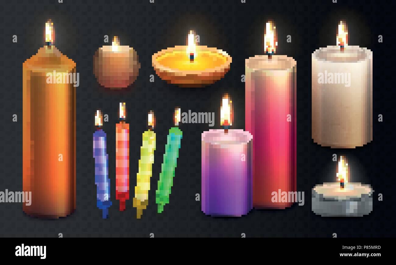 Stock vector illustration realistic 3D set multicolor candles Isolated ...