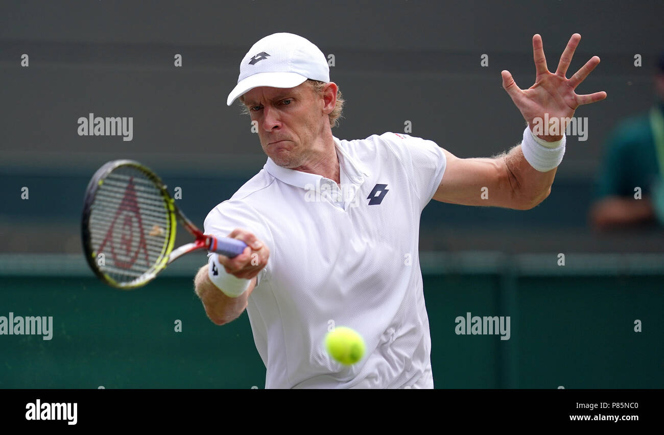 Kevin Anderson in action on day seven of the Wimbledon Championships at ...