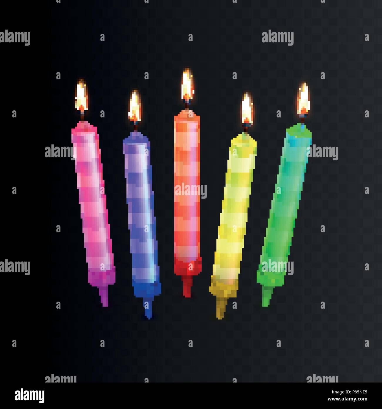Stock vector illustration realistic 3D Birthday set multicolor candles ...