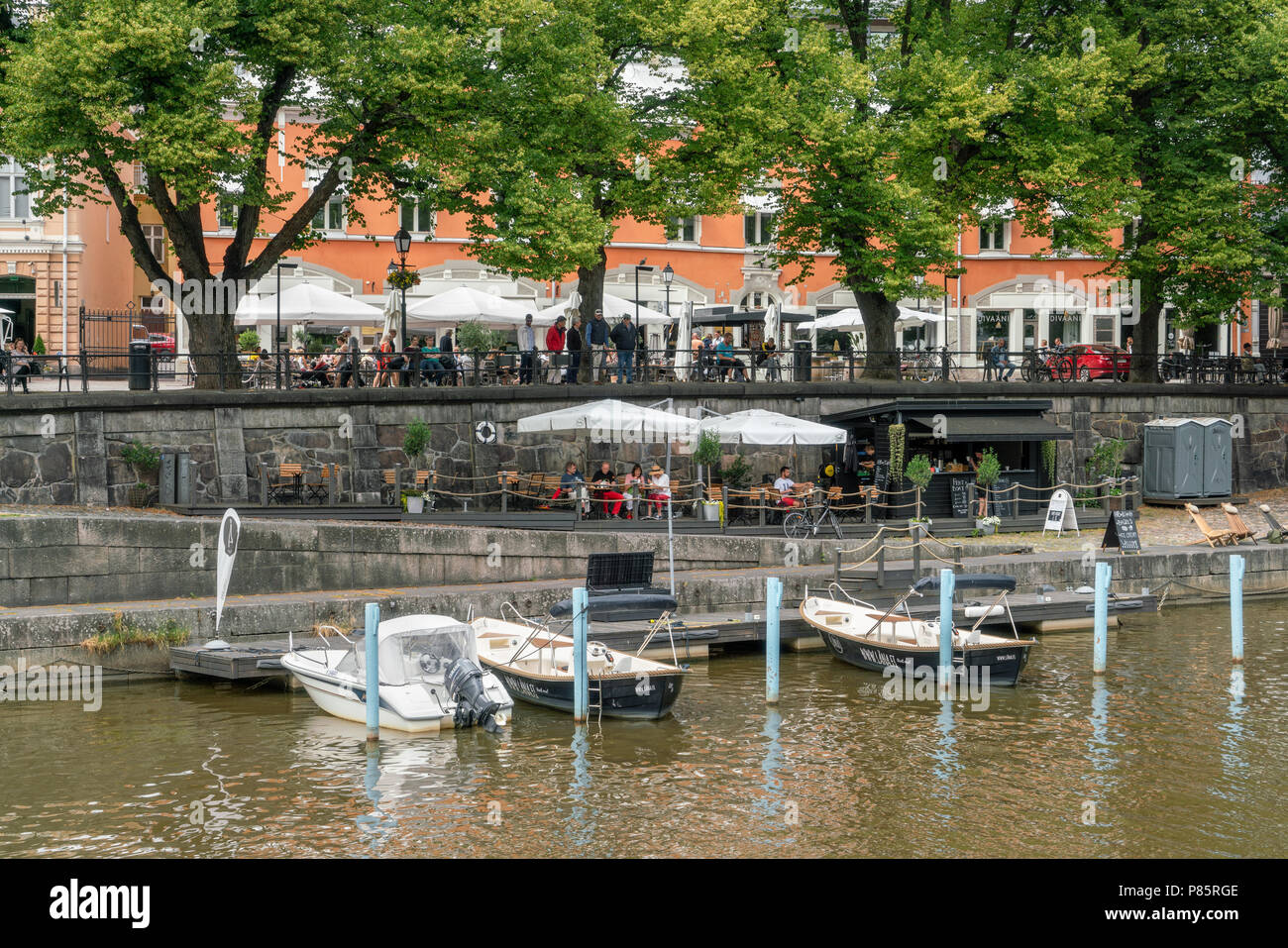TURKU, FINLAND - 8/7/2018: People enjoying summer day in restaurants in ...