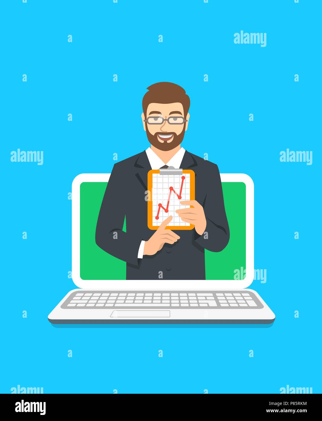 Online business coaching concept. Vector flat illustration. Young man ...