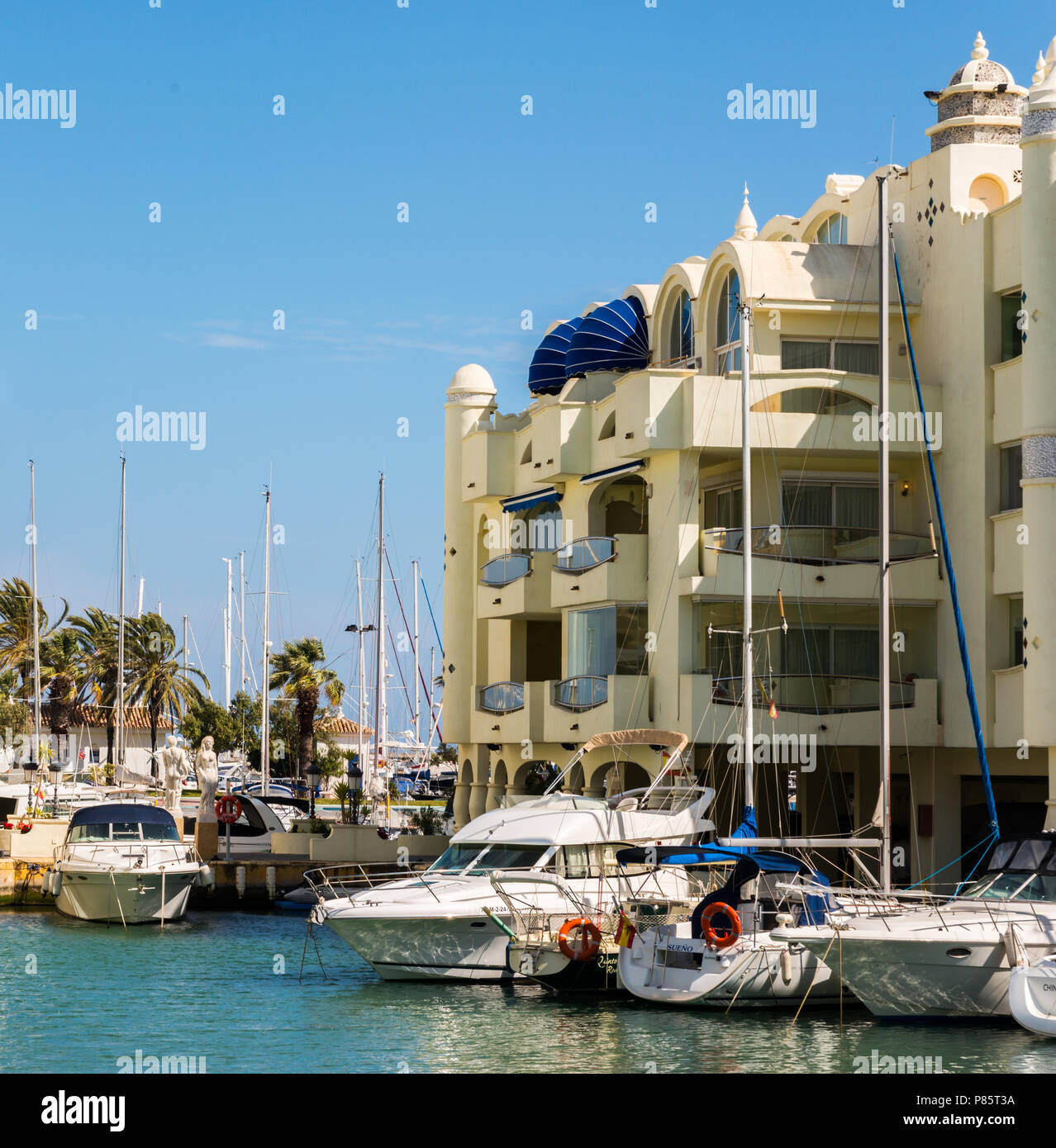 BENALMADENA, SPAIN - MAY 10, 2018 A beautiful marina with luxury yachts ...