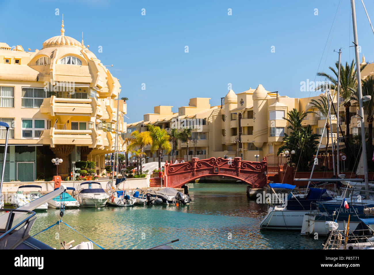 BENALMADENA, SPAIN - MAY 10, 2018 A beautiful marina with luxury yachts ...