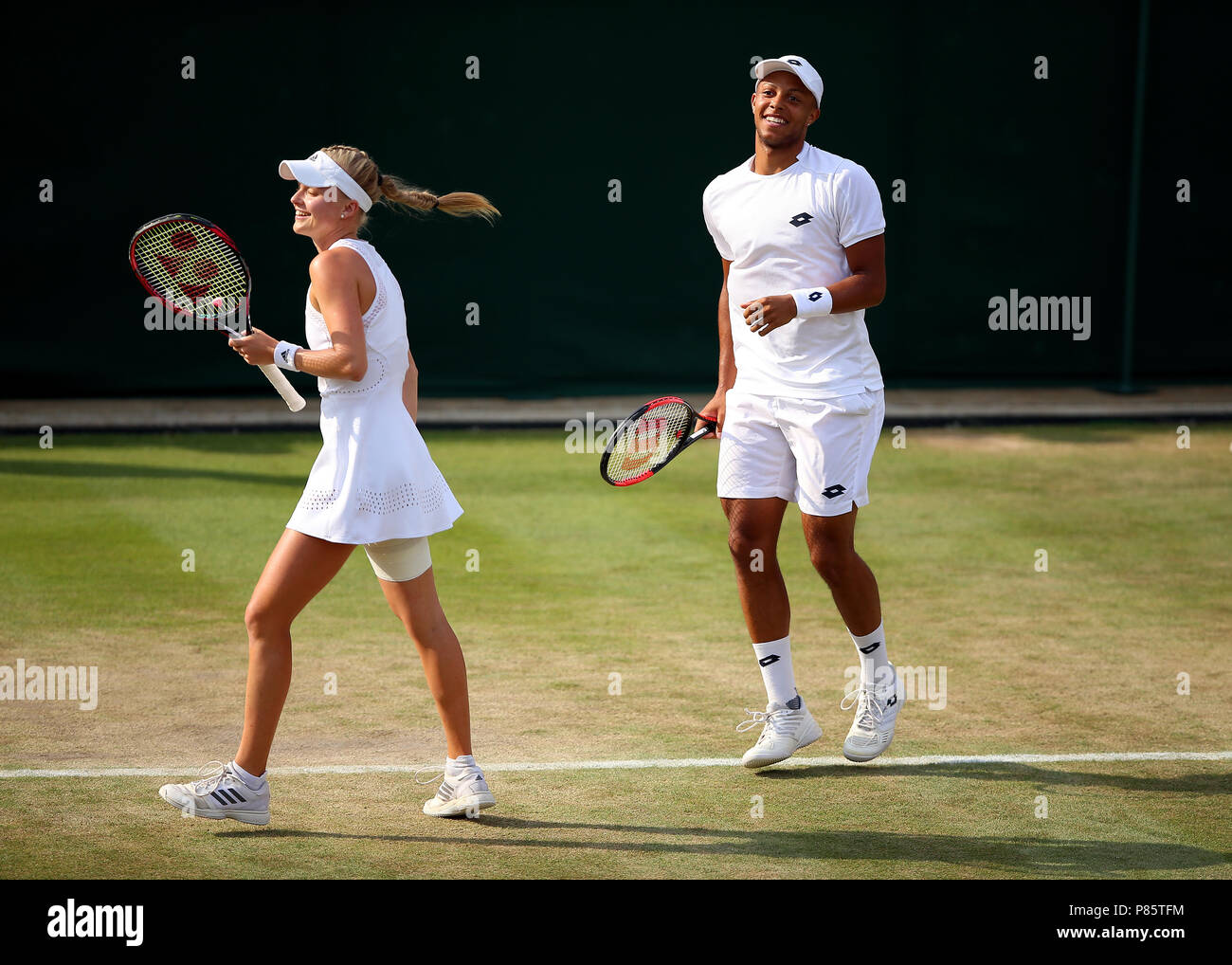 Harriet Dart and Jay Clarke during their doubles match on day seven of ...
