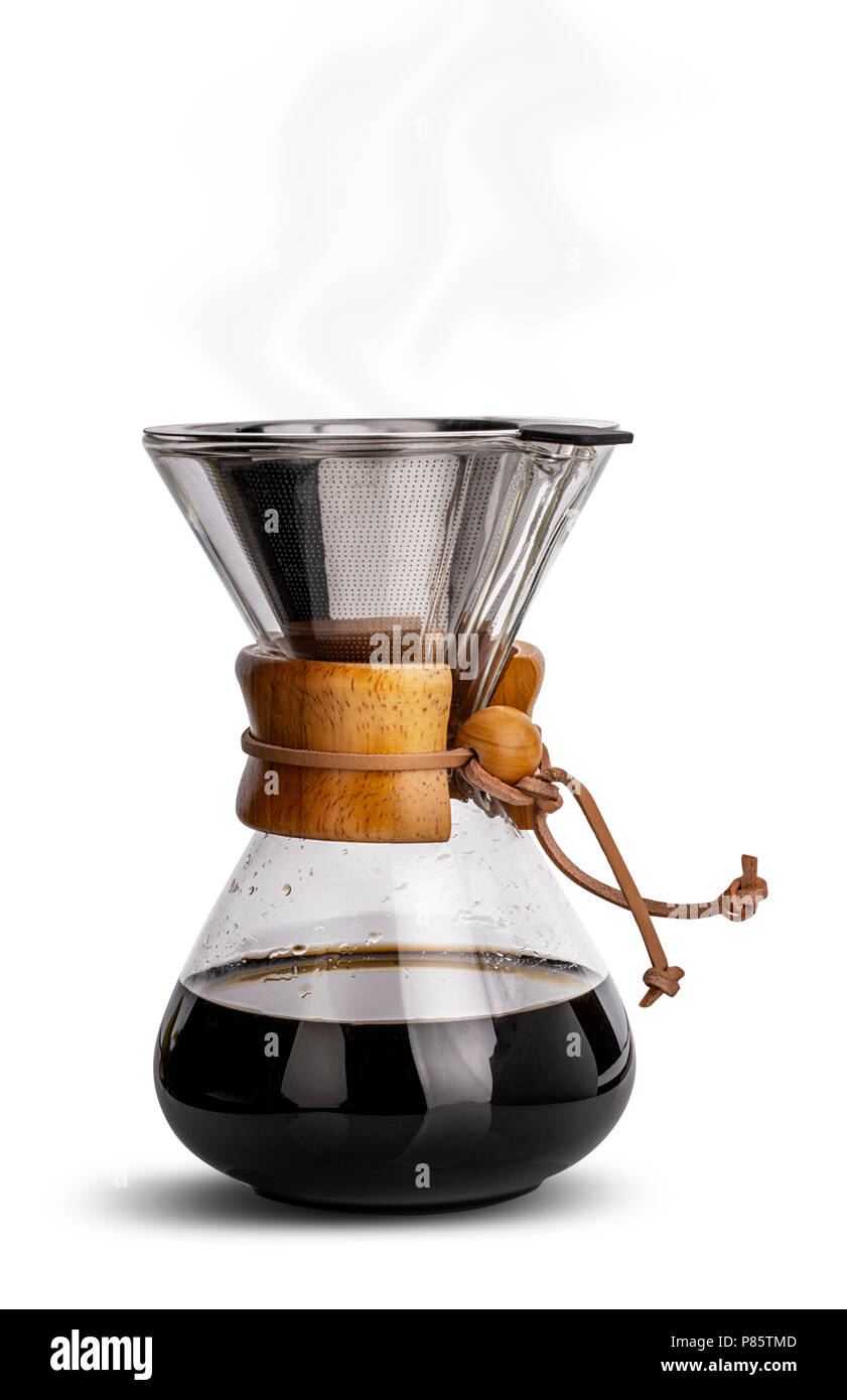 Vintage glass original coffee glass maker with hot brown beverage ...