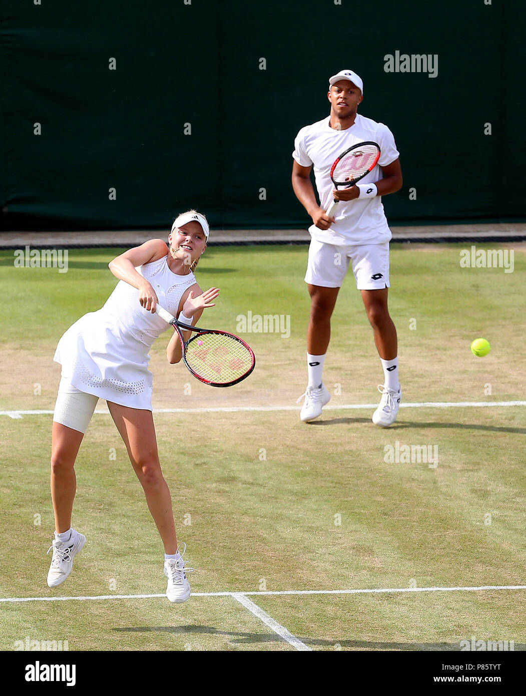 Harriet Dart and Jay Clarke during their doubles match on day seven of ...
