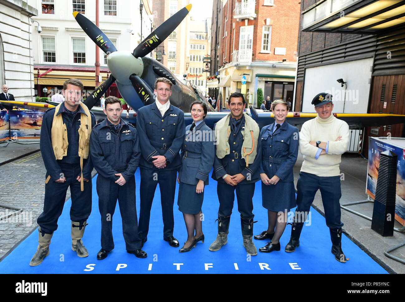 A Spitfire crew attending the premiere of Spitfire, held at the Curzon ...