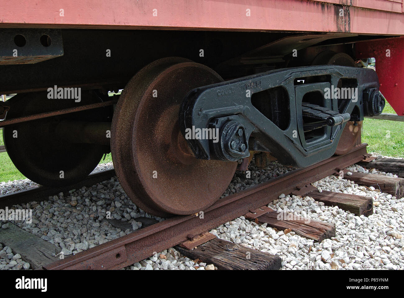 Red caboose train on railroad tracks Stock Photo - Alamy