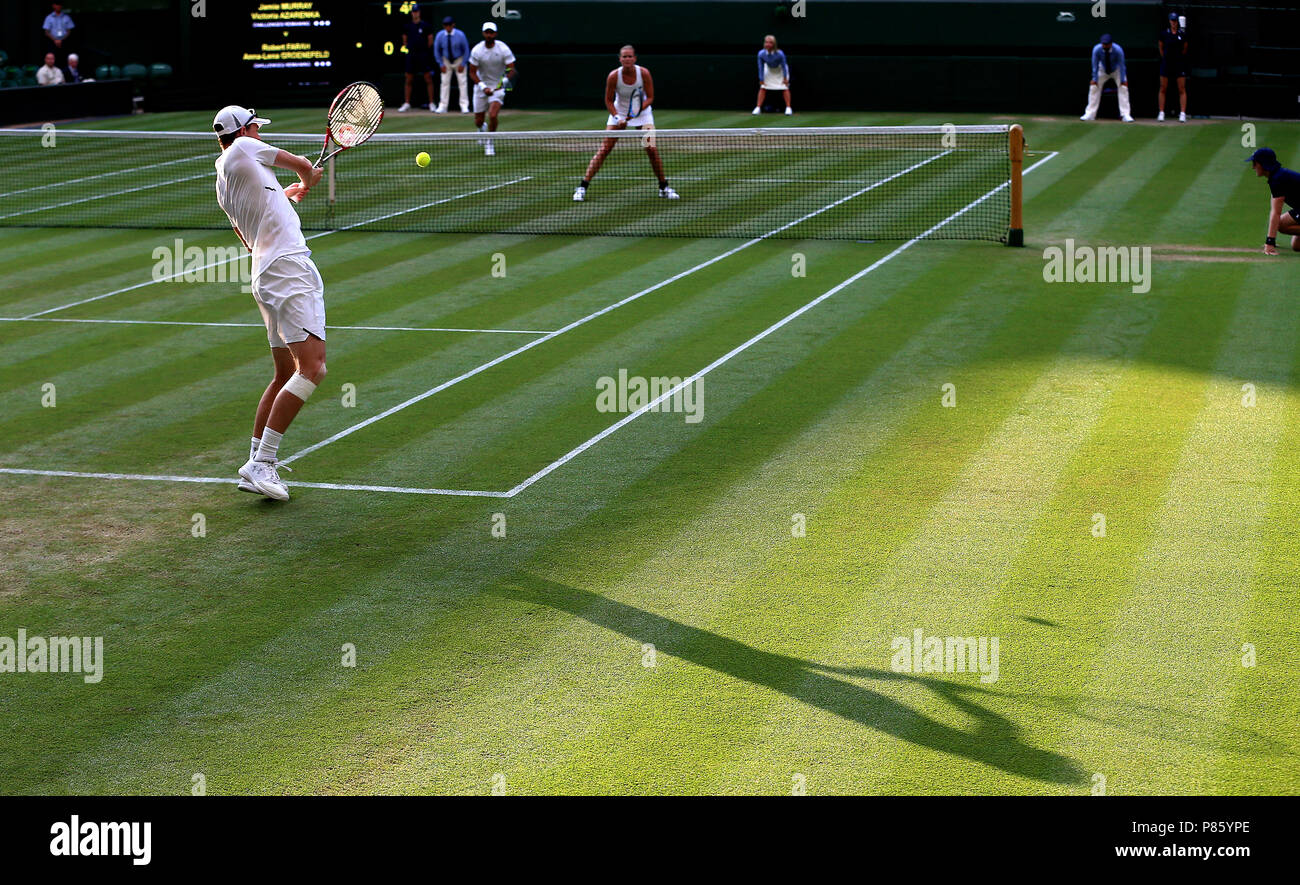 Jamie Murray (left) during the doubles on day seven of the Wimbledon ...