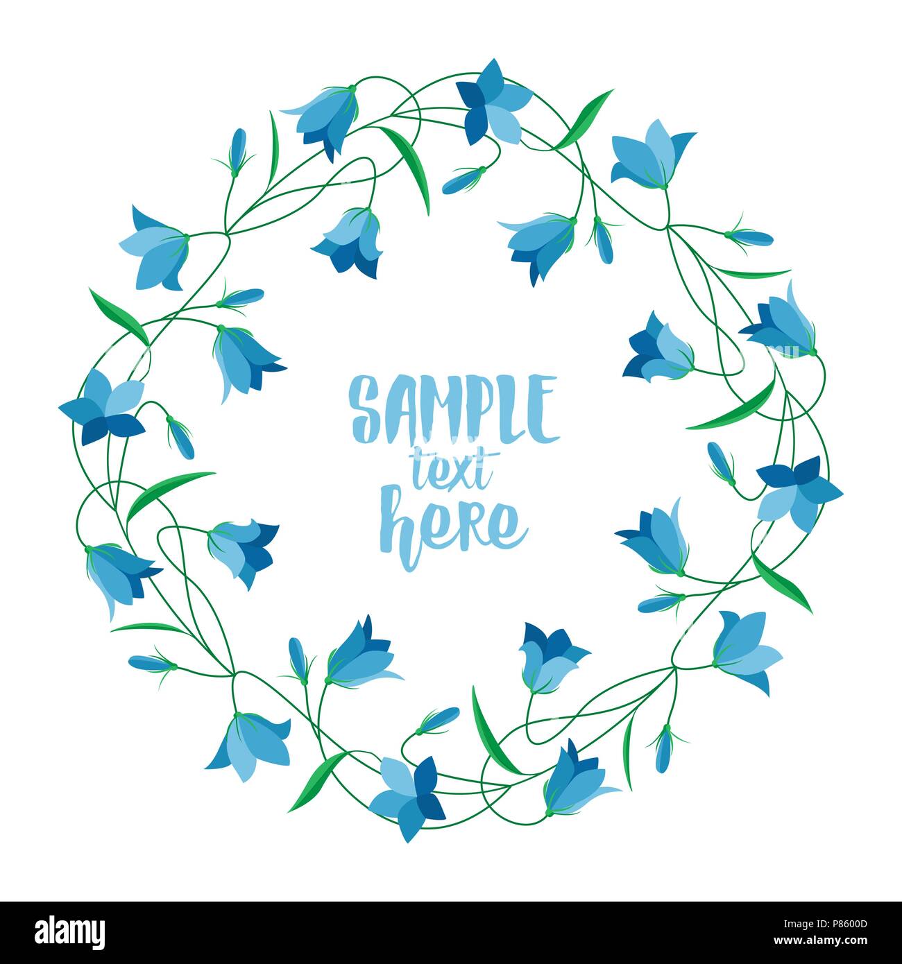 Vector illustration blue bell-shaped flowers. Frame Summer flowers ...