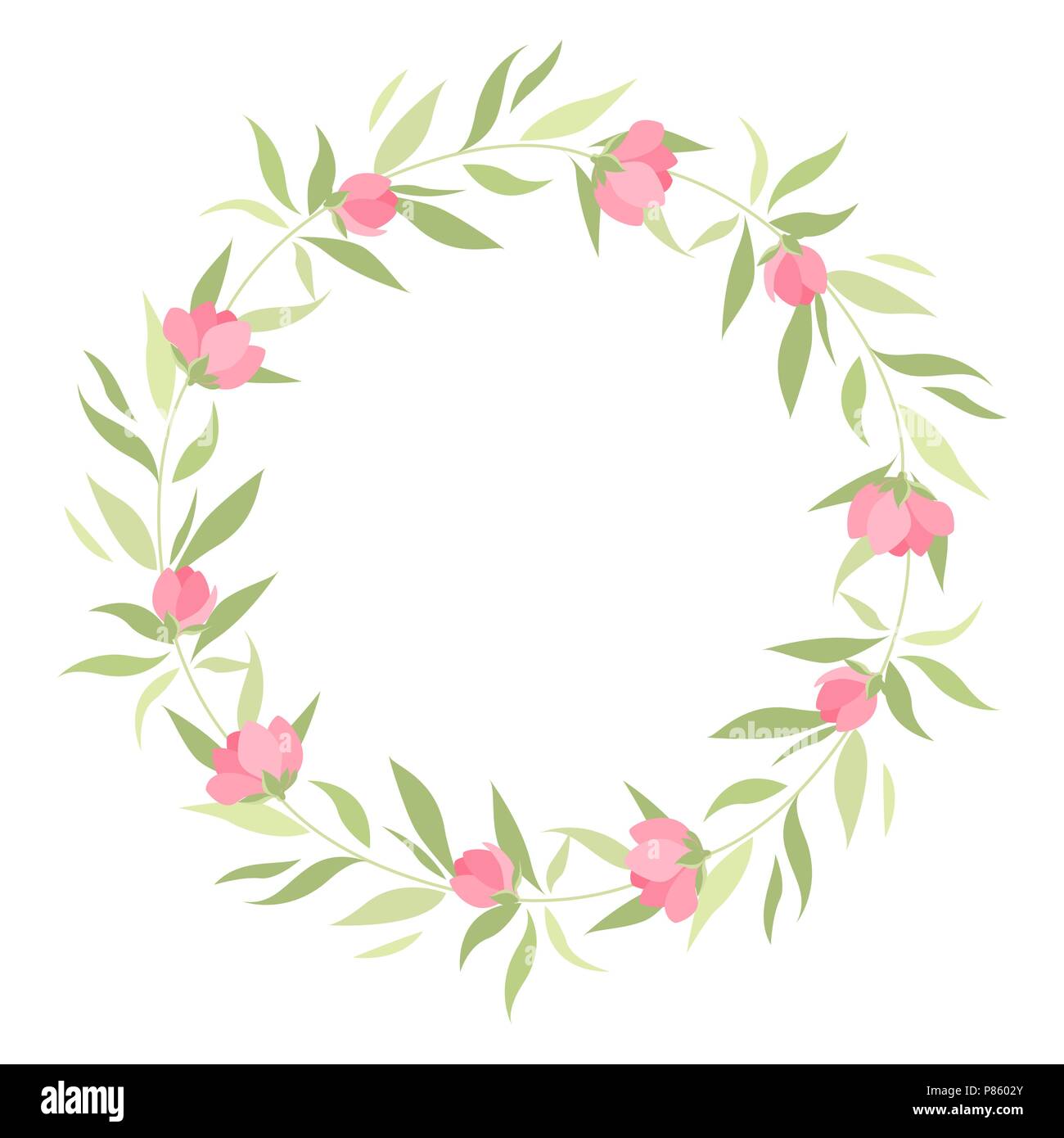 Vector illustrations floral circle with leaves and pink flowers Stock ...