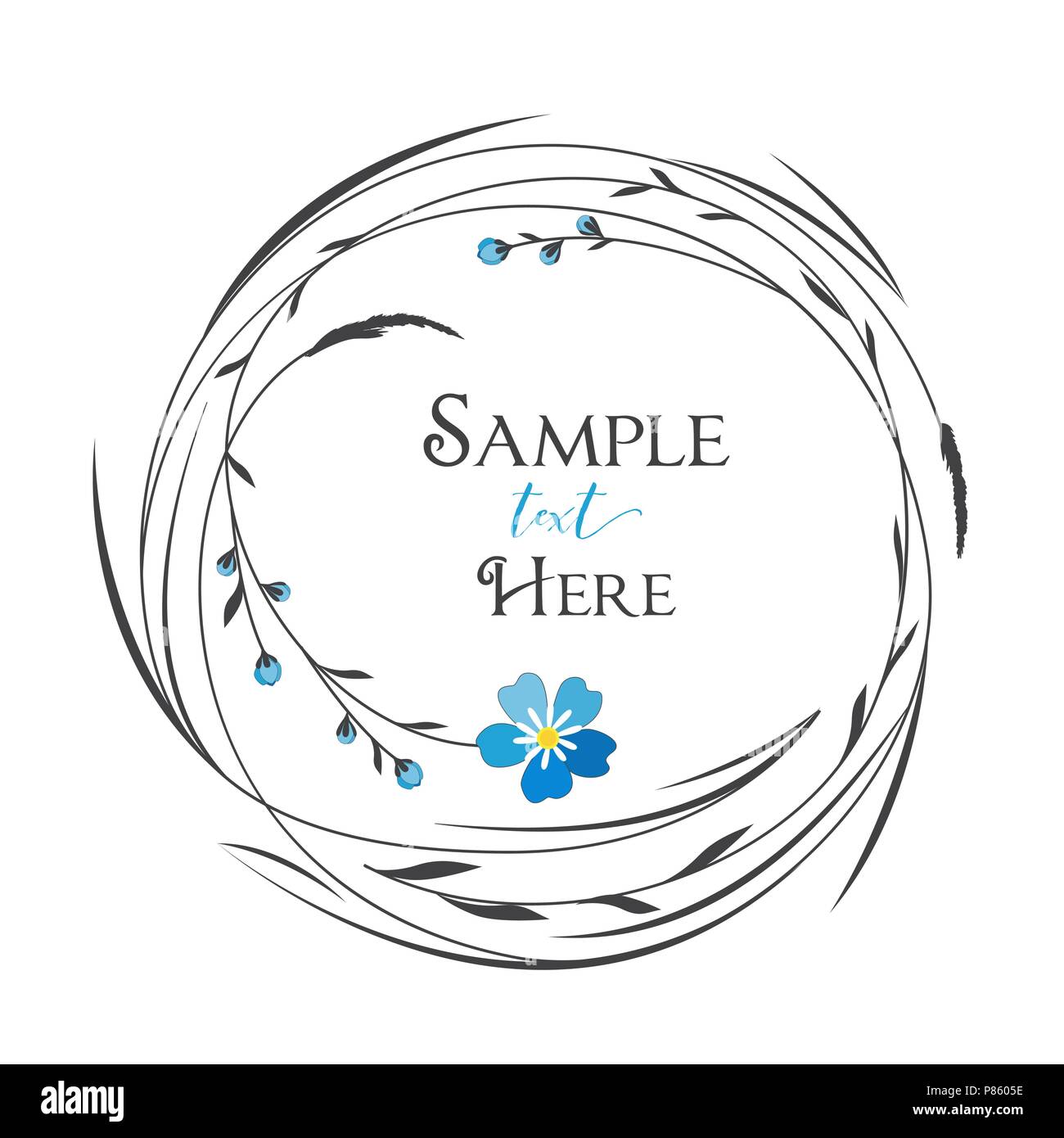 Vector illustrations floral circle with grass and blue flowers Stock ...