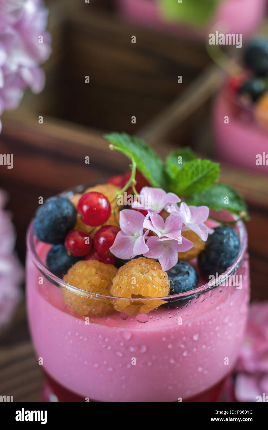Multivitamin summer berry delicious panacotta. Sweet food with ...