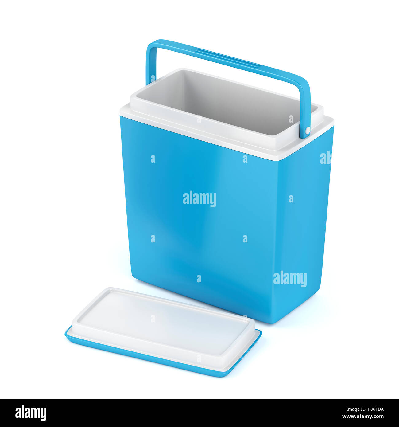 Empty blue cooling box on white background Stock Photo - Alamy